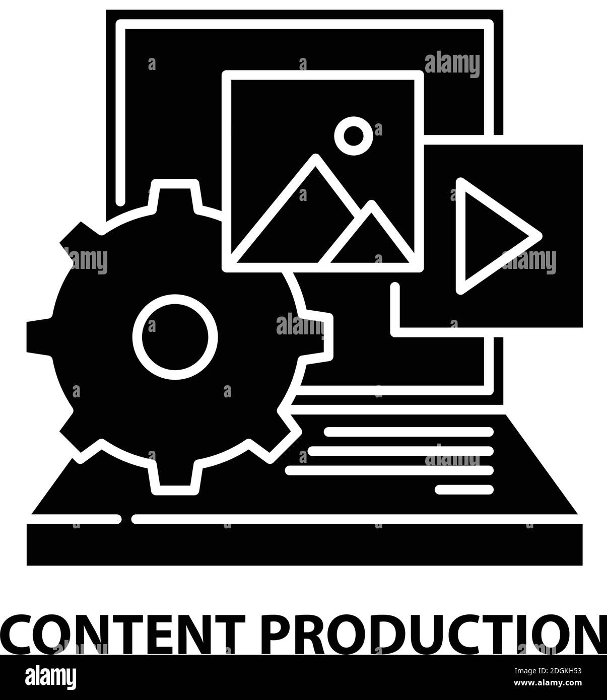 content production icon, black vector sign with editable strokes ...