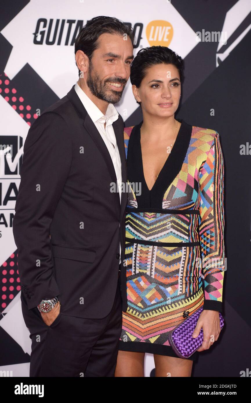 Robert Pires and wife arriving at the MTV Europe Music Awards 2015 held ...