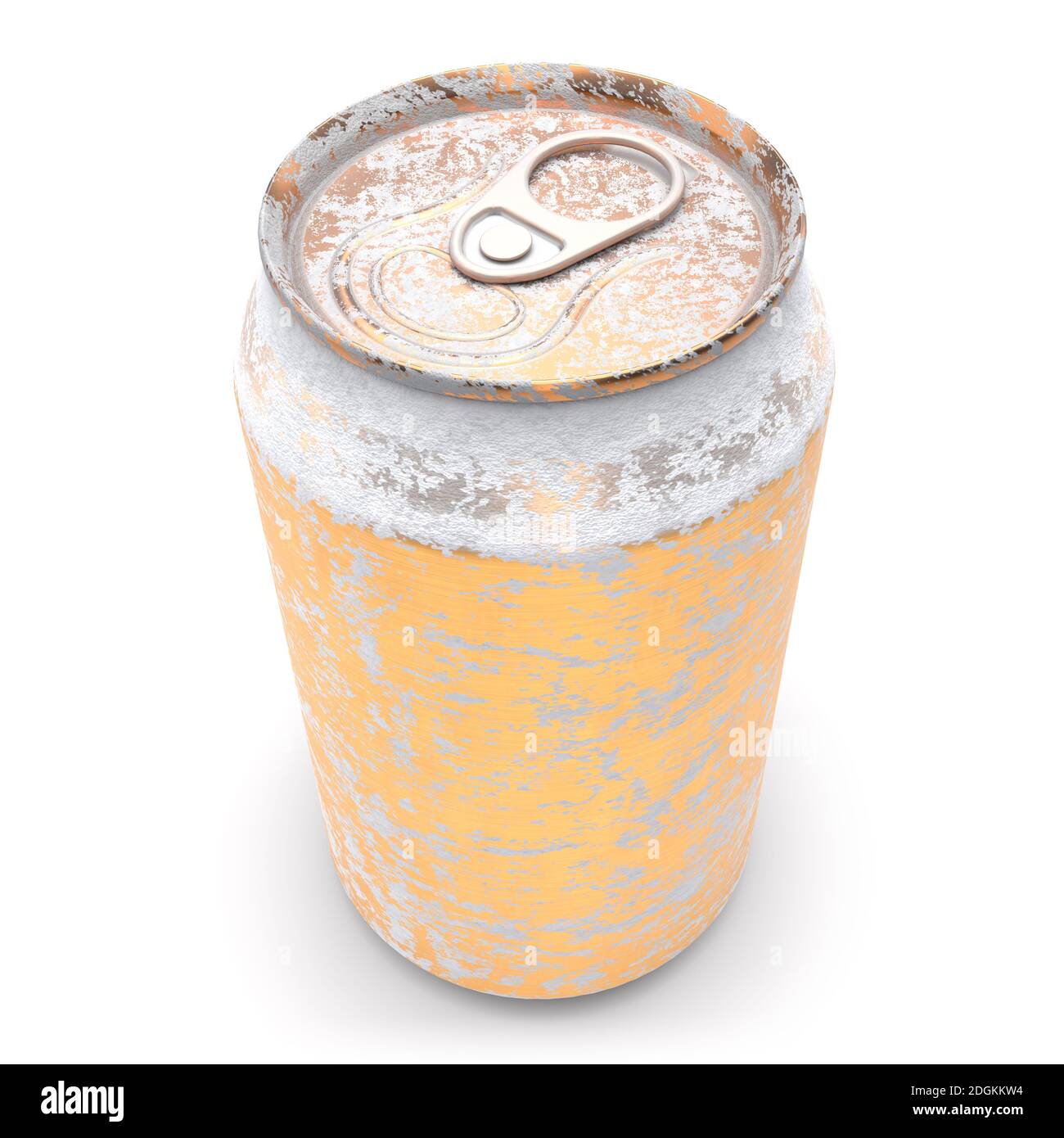 Gold frozen aluminum beer or soda can with frost isolated on white ...