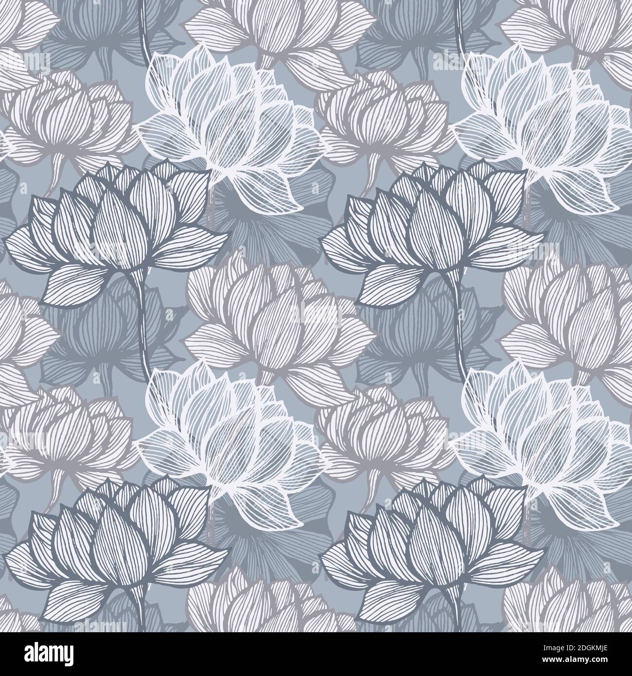 Flower line art. Vector floral background. Blue and grey art deco ...
