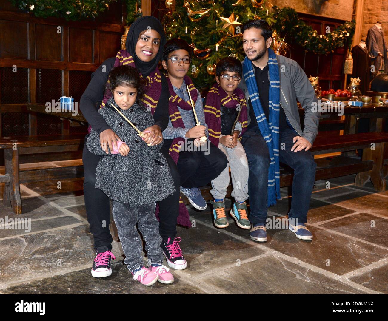 Nadiya Hussain and family attending the launch of Hogwarts In The Snow ...