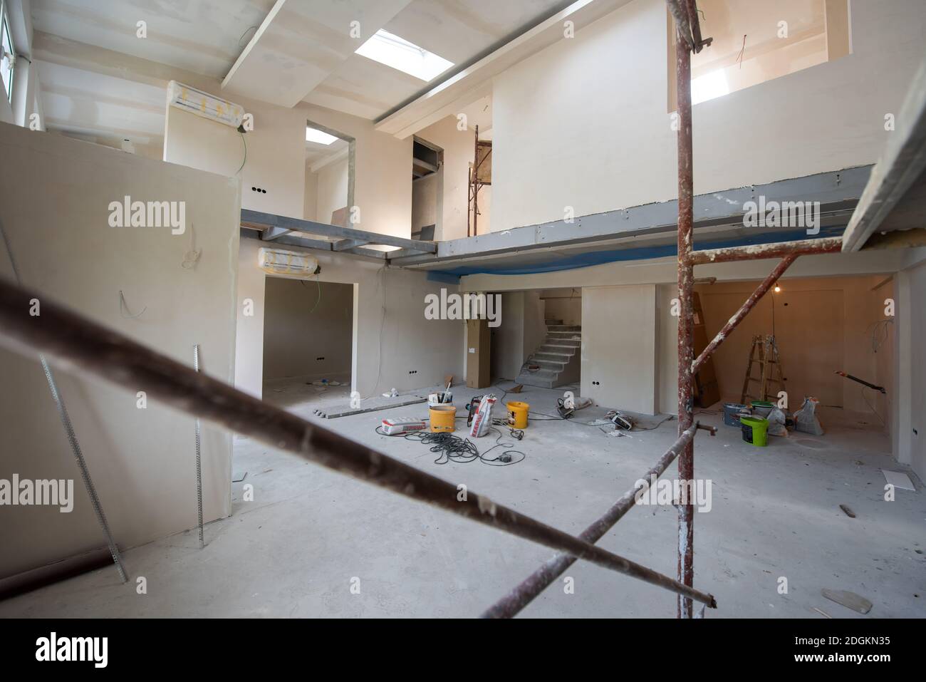 Interior of construction site with scaffolding Stock Photo - Alamy