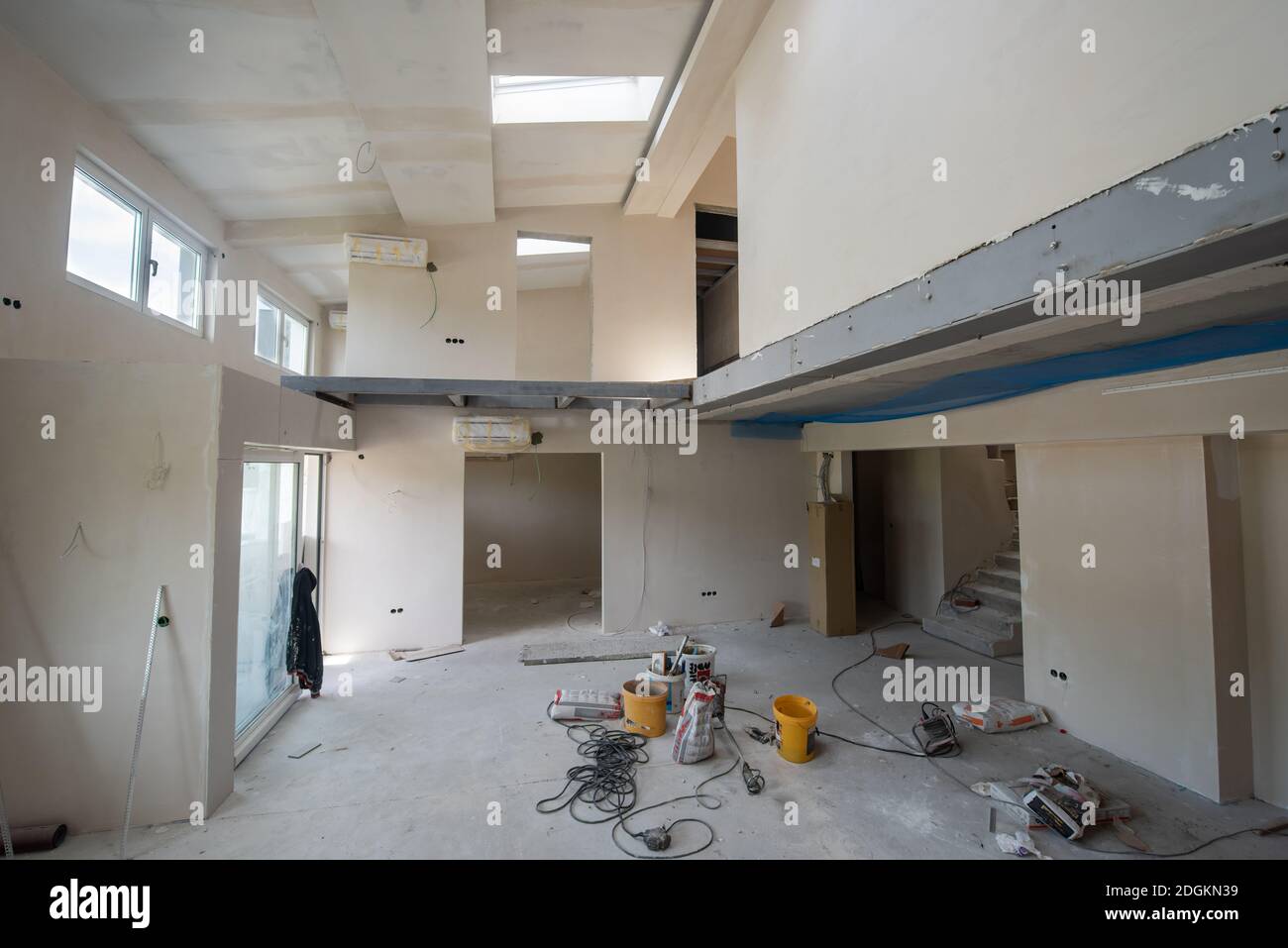 Interior of construction site with scaffolding Stock Photo - Alamy