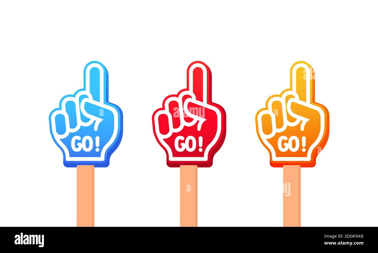 Color gloves icon. Hand up with Go text. Vector on isolated white ...