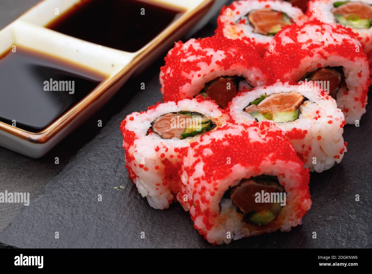 California sushi roll on plate close up Stock Photo - Alamy
