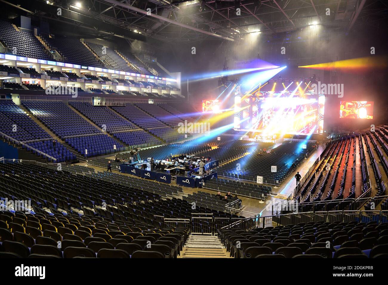 General view of the arena as the lights are tested on stage before the ...