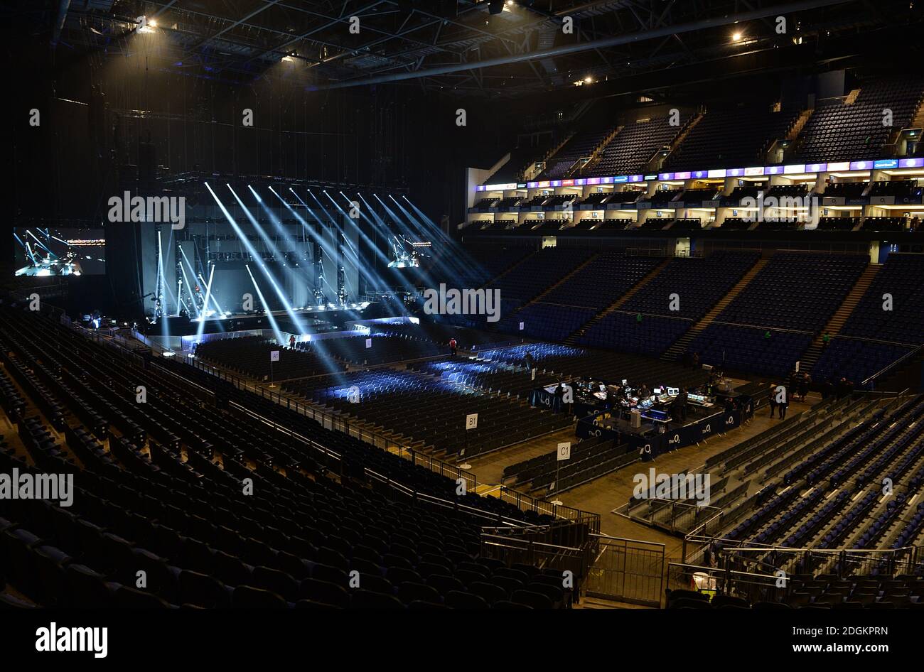 General view of the arena as the lights are tested on stage before the ...