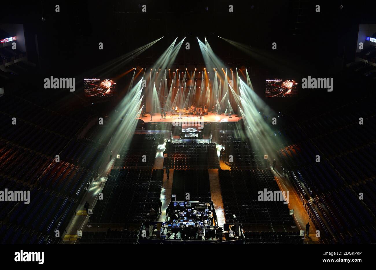 General view of the arena as the lights are tested on stage before the ...