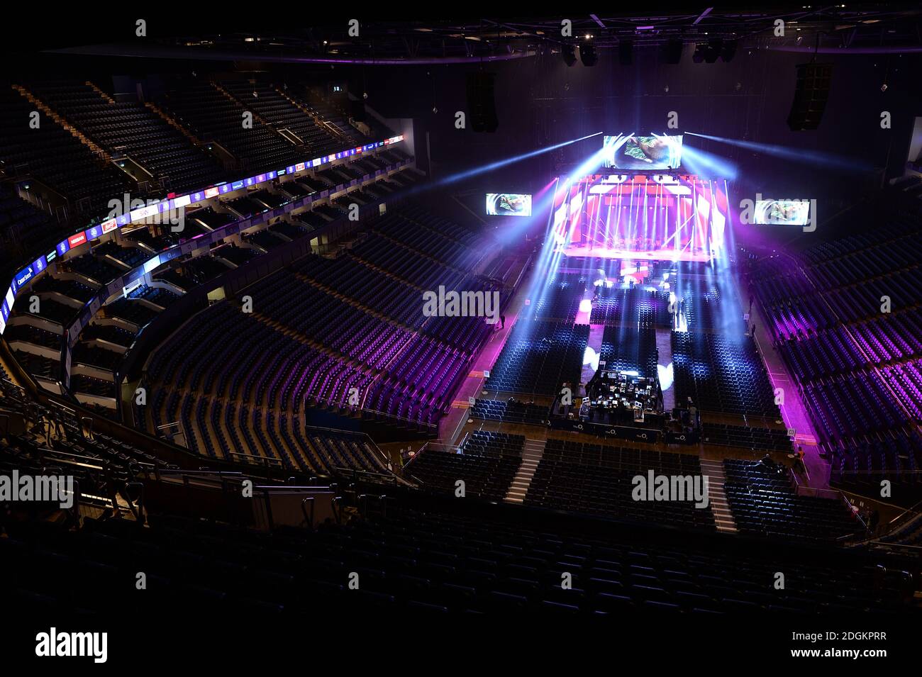General view of the arena as the lights are tested on stage before the ...
