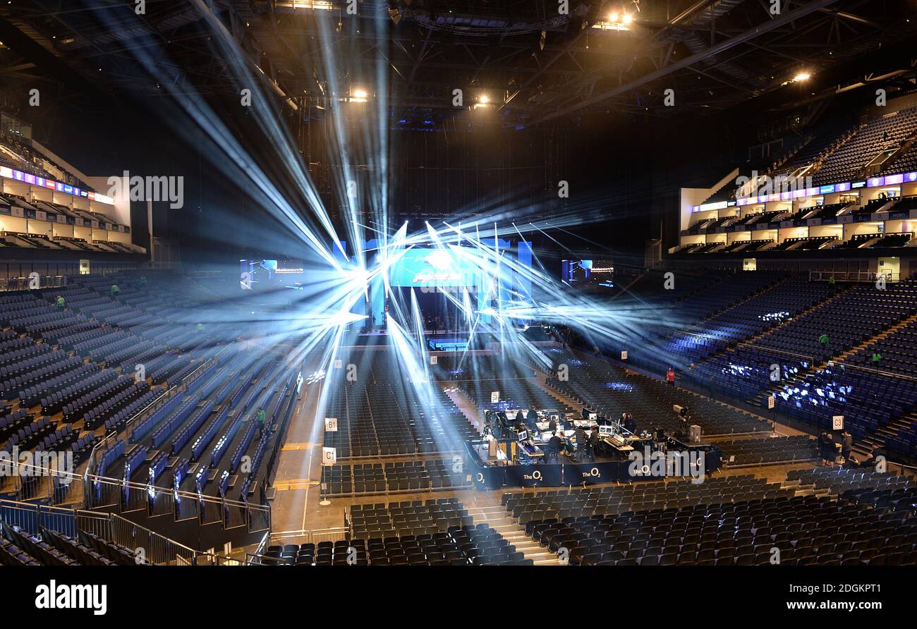 General view of the arena as the lights are tested on stage before the ...