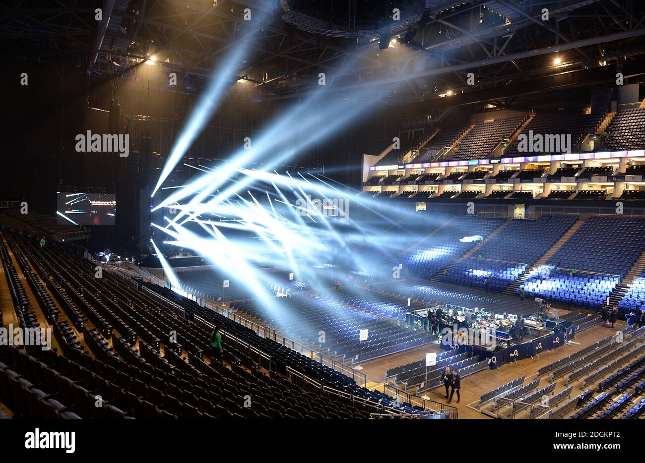 General view of the arena as the lights are tested on stage before the ...