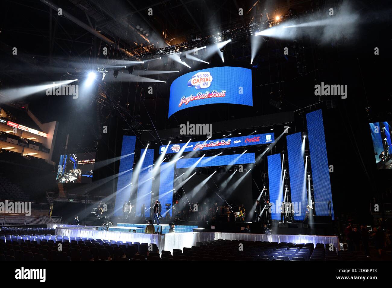 General view of the arena as the lights are tested on stage before the ...