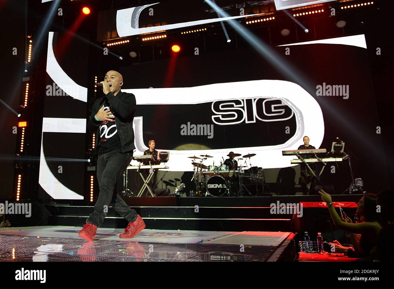 Daniel Pearce (left) performs on stage with Sigma during the Capital FM ...