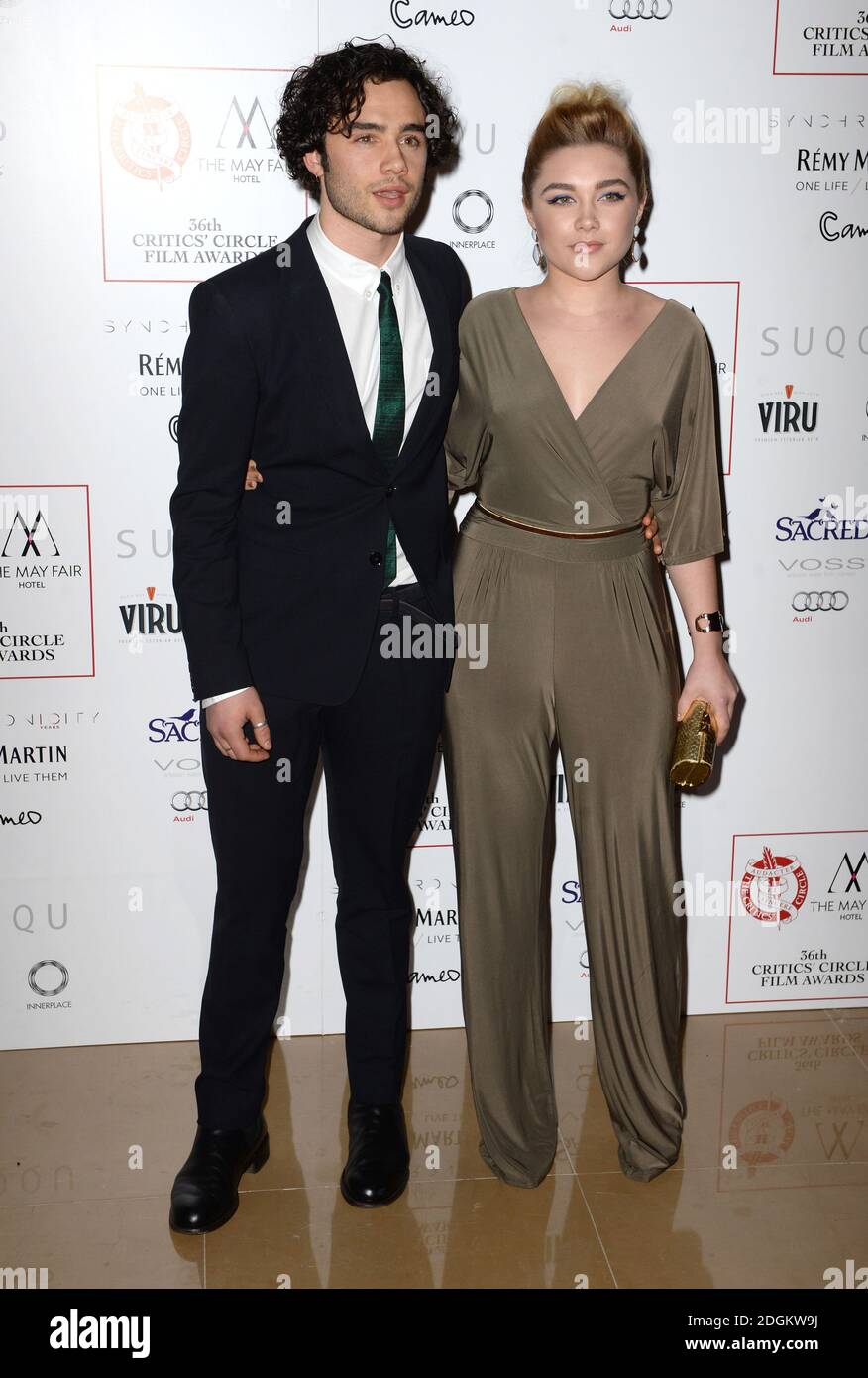 Toby Sebastian and Florence Pugh arriving at the Critics Circle Film ...