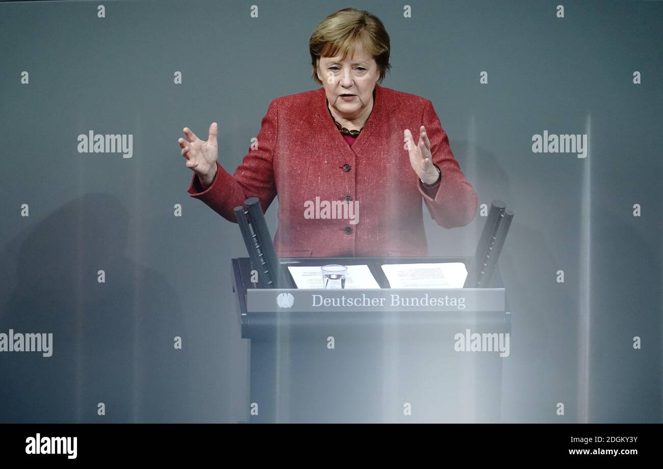 Berlin, Germany. 09th Dec, 2020. Chancellor Angela Merkel (CDU) speaks ...