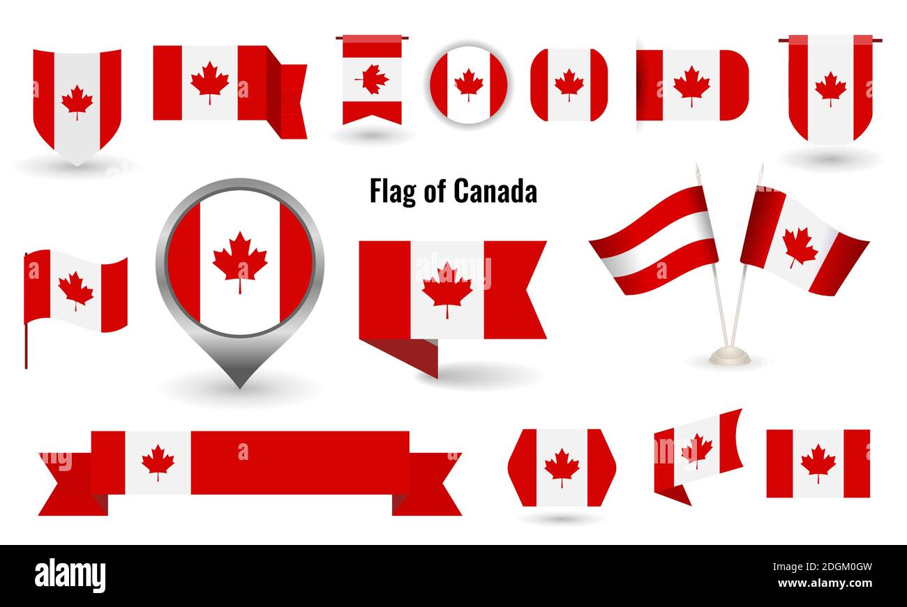 The Flag of Canada. Big set of icons and symbols. Circle and square and ...