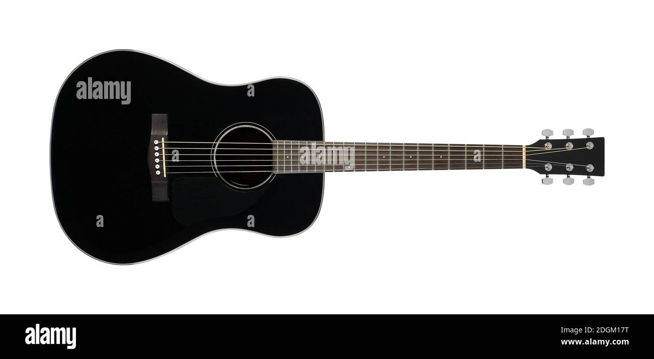 Musical instrument - Black acoustic guitar isolated on a white ...