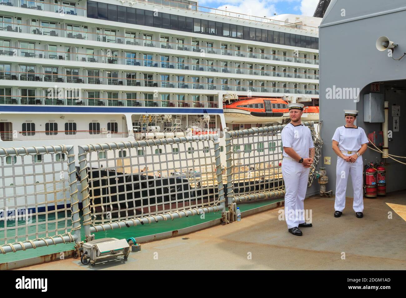 Sailors on the deck of the New Zealand Navy vessel HMNZS Canterbury. In ...