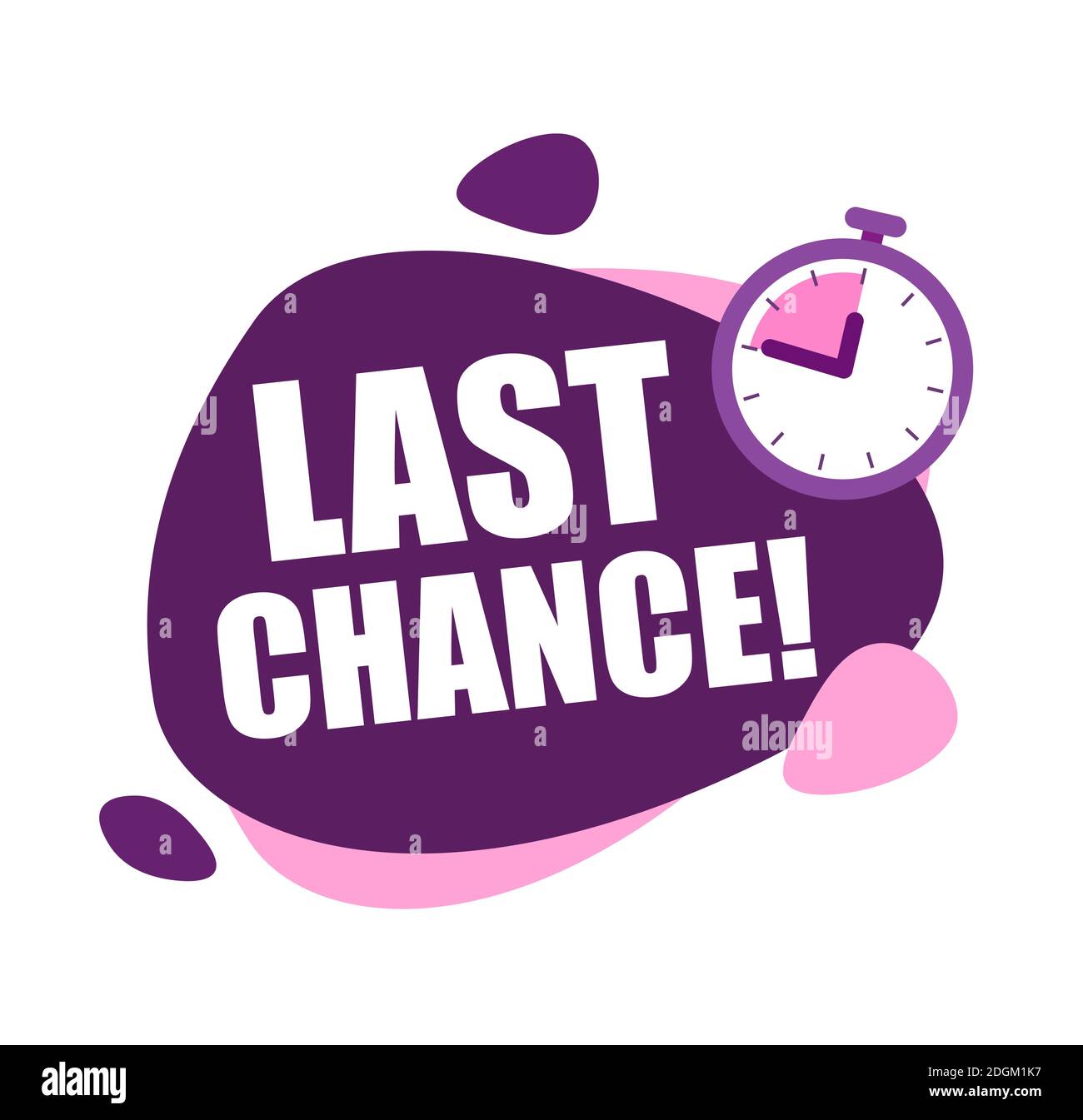 Last chance Blue and pink Speech bubble. Label with alarm clock ...
