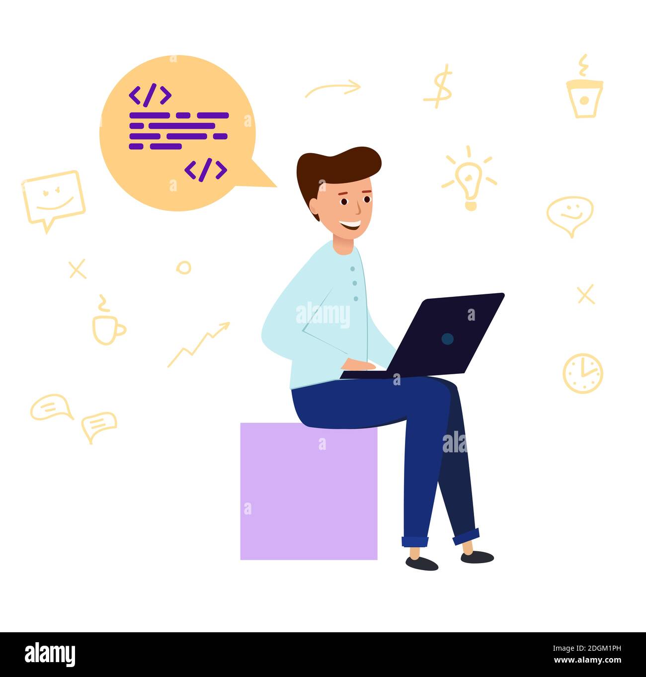 The Programmer Sits Thinking And Working On The Computer Writes Code On Programming Language