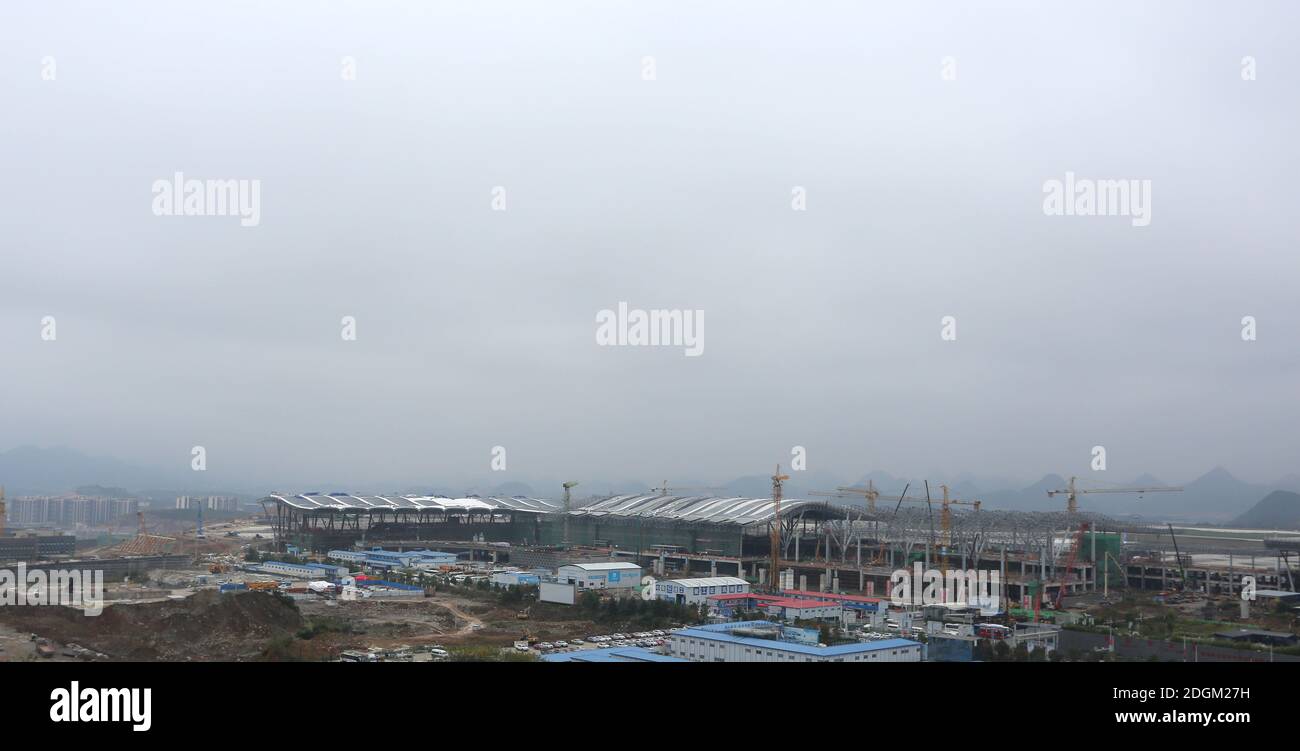 An aerial view of the dome of the T3 terminal of Guiyang Airport in ...