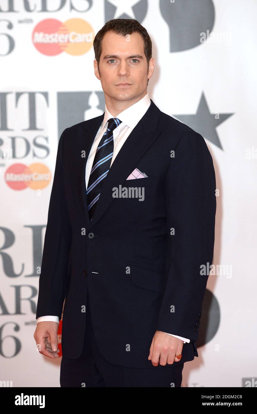 Henry Cavill arriving for the 2016 Brit Awards at the O2 Arena, London ...