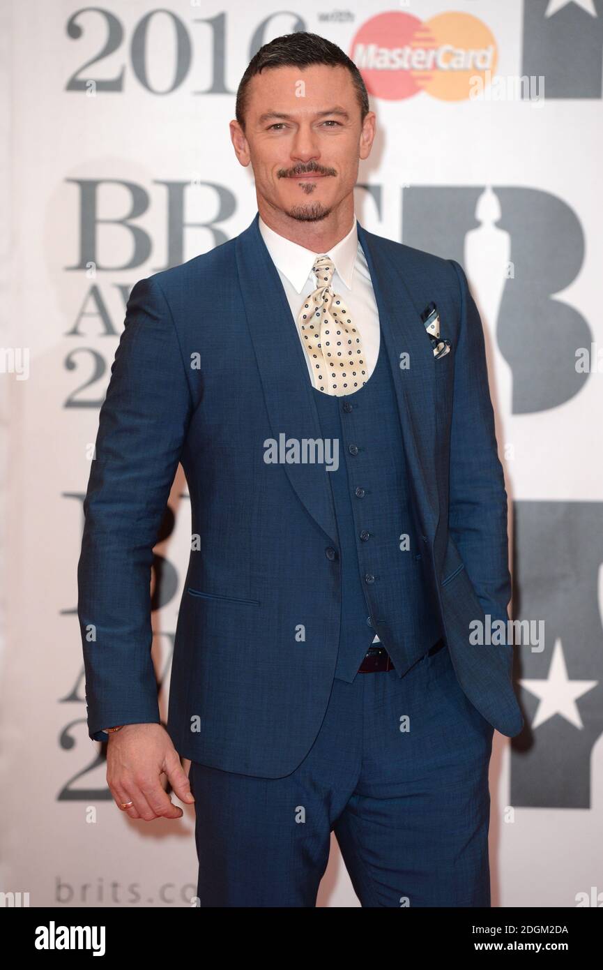 Luke Evans arriving for the 2016 Brit Awards at the O2 Arena, London ...