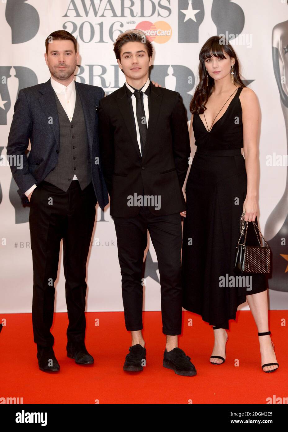 Dave Berry, George Shelley and Lilah Parsons arriving for the 2016 Brit ...
