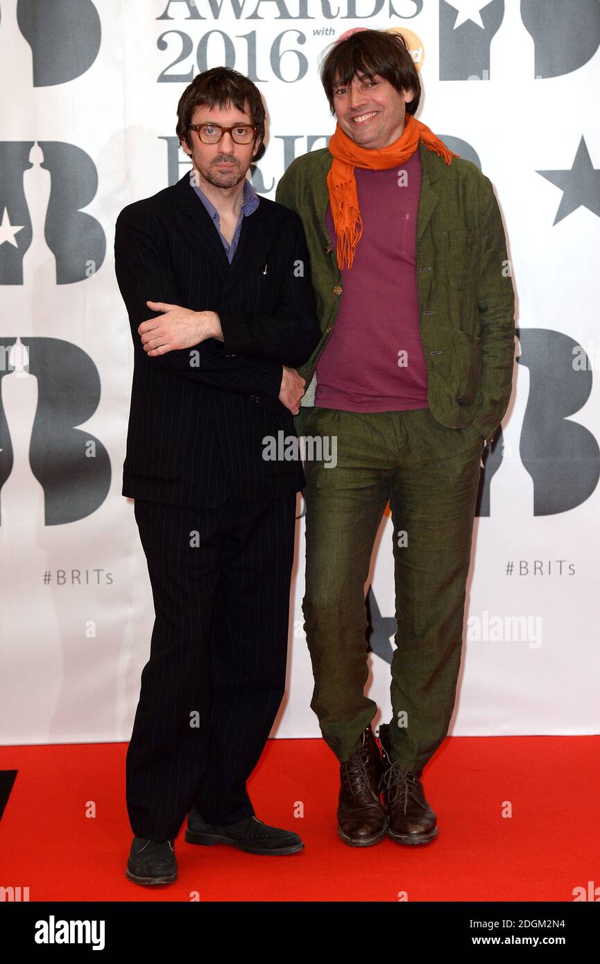 Graham Coxon and Alex James arriving for the 2016 Brit Awards at the O2 ...