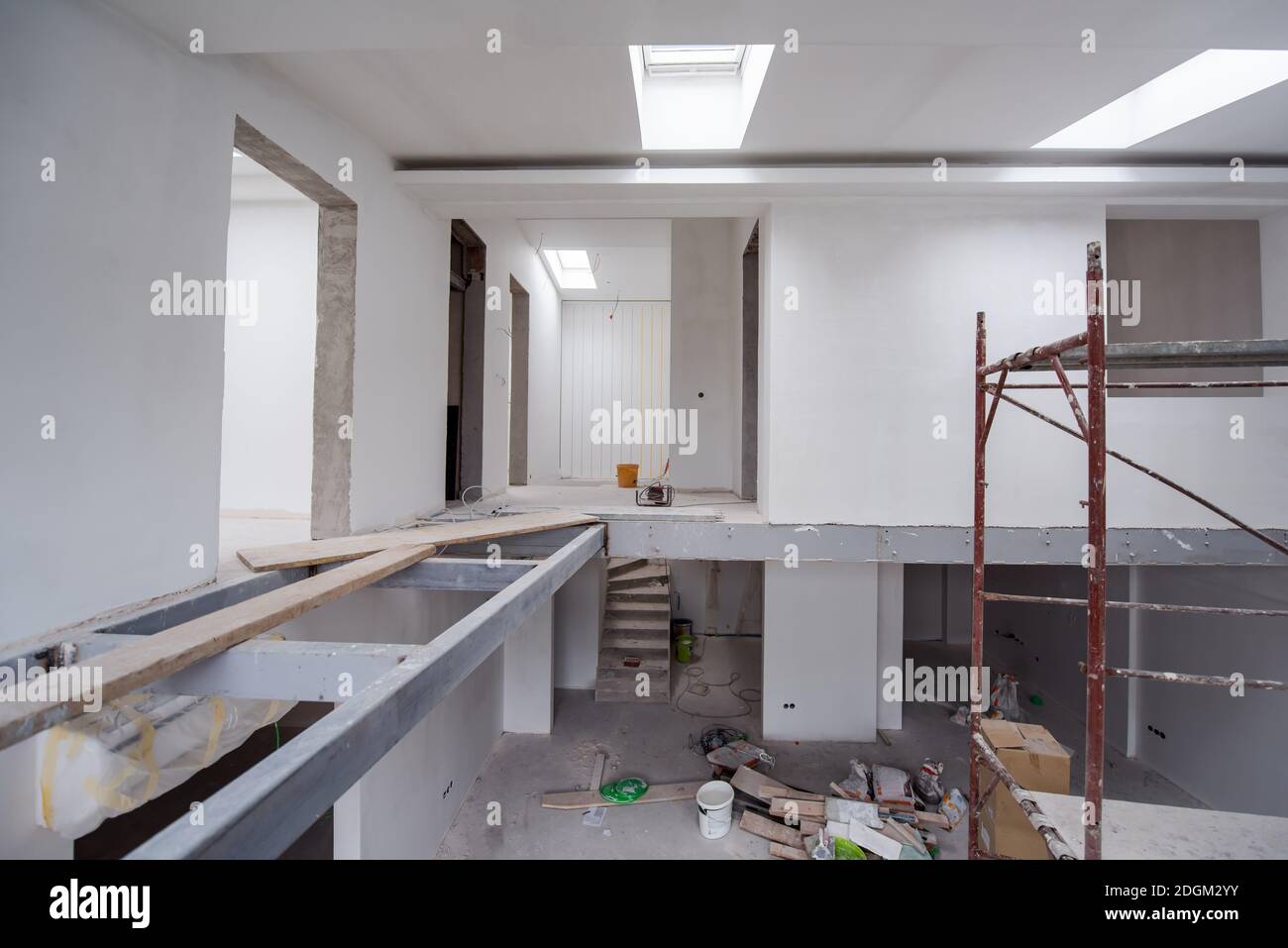 Interior of construction site with scaffolding Stock Photo - Alamy