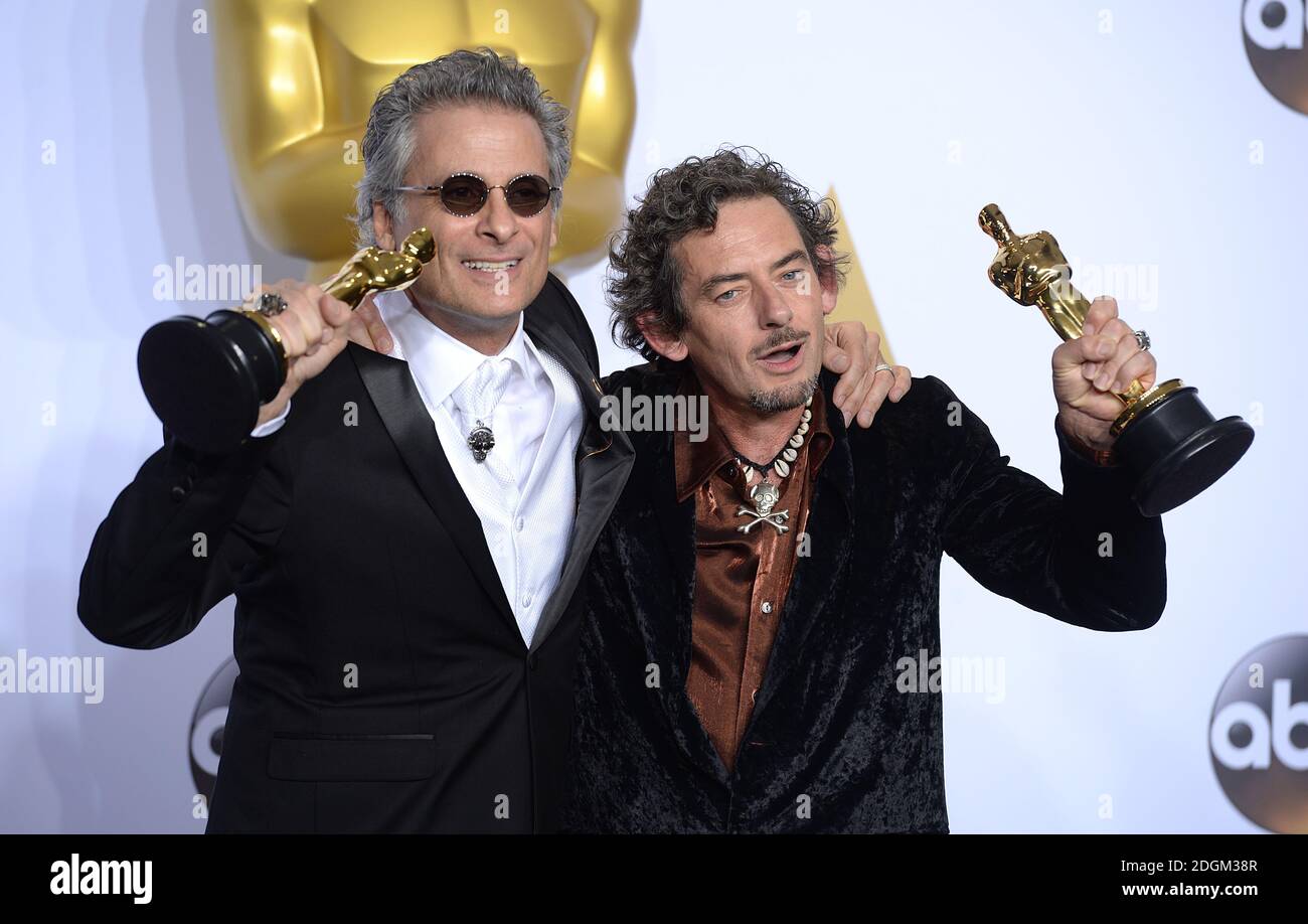 Mark Mangini (left) and David White (right) with the Academy Awards for ...