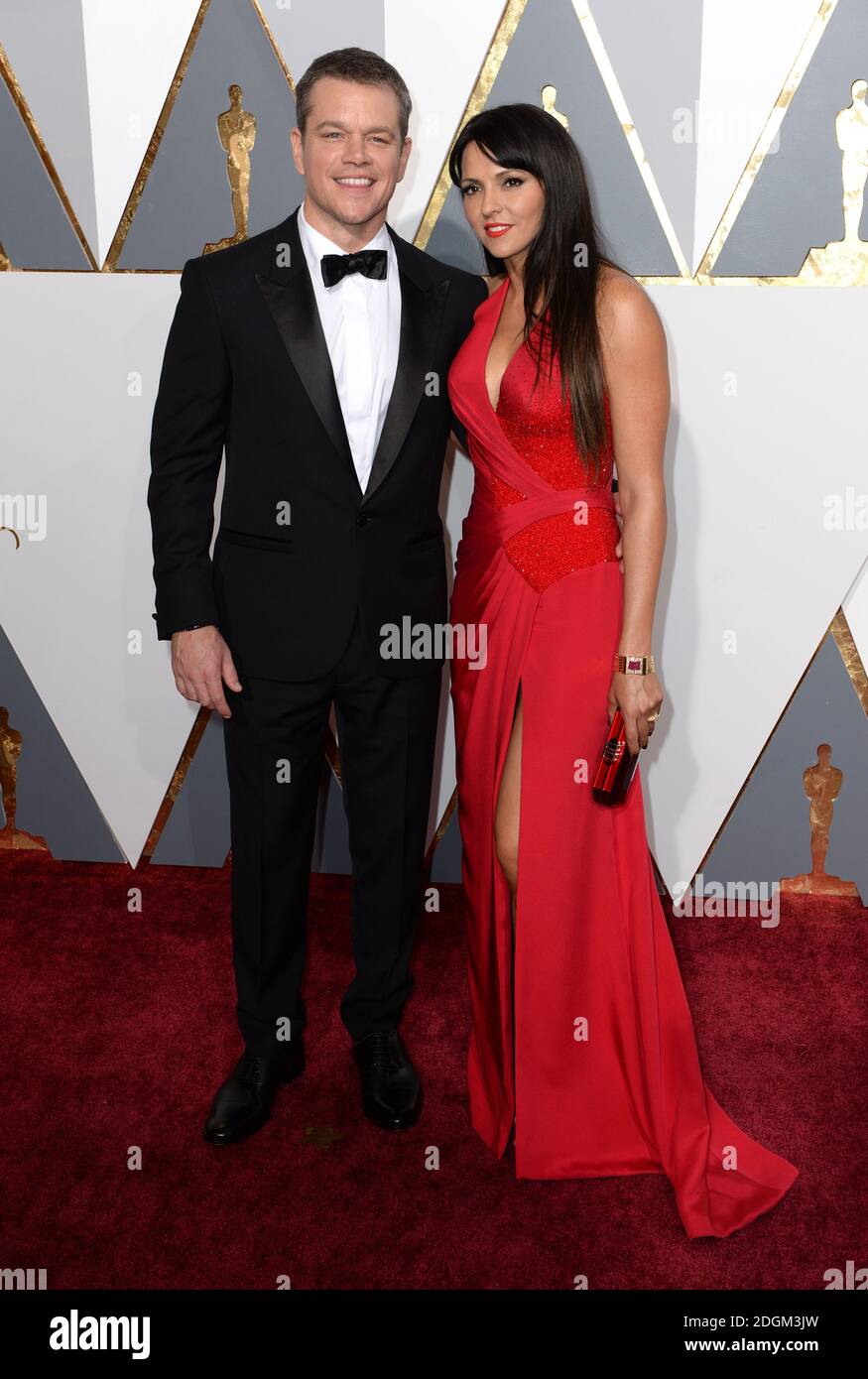 Matt Damon and wife Luciana Barroso arriving at the 88th Academy Awards ...