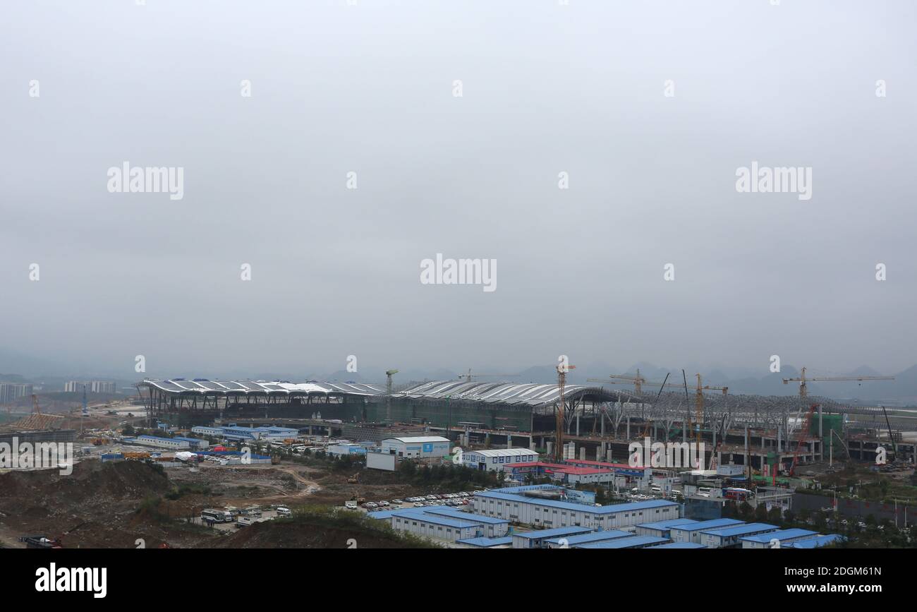 An aerial view of the dome of the T3 terminal of Guiyang Airport in ...