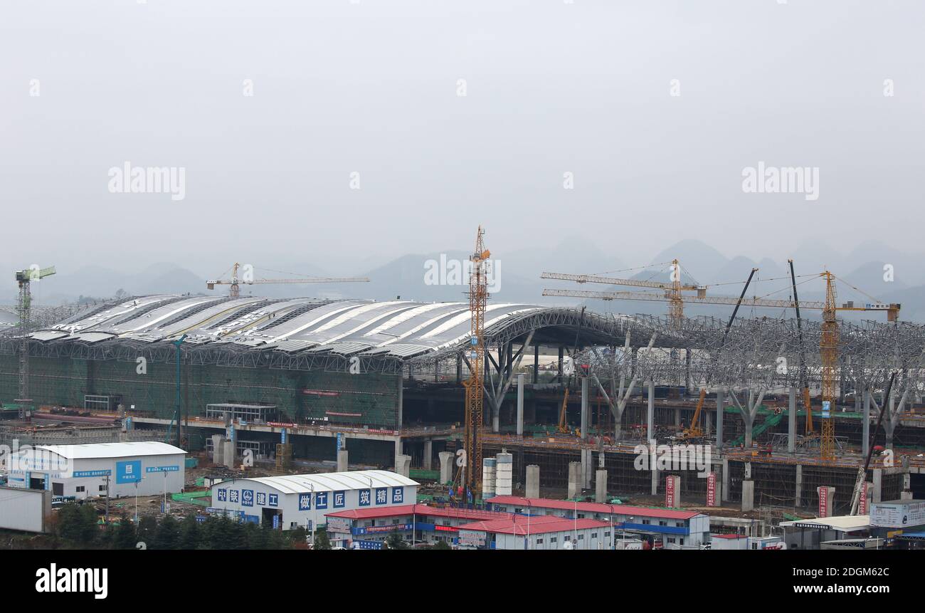 An aerial view of the dome of the T3 terminal of Guiyang Airport in ...