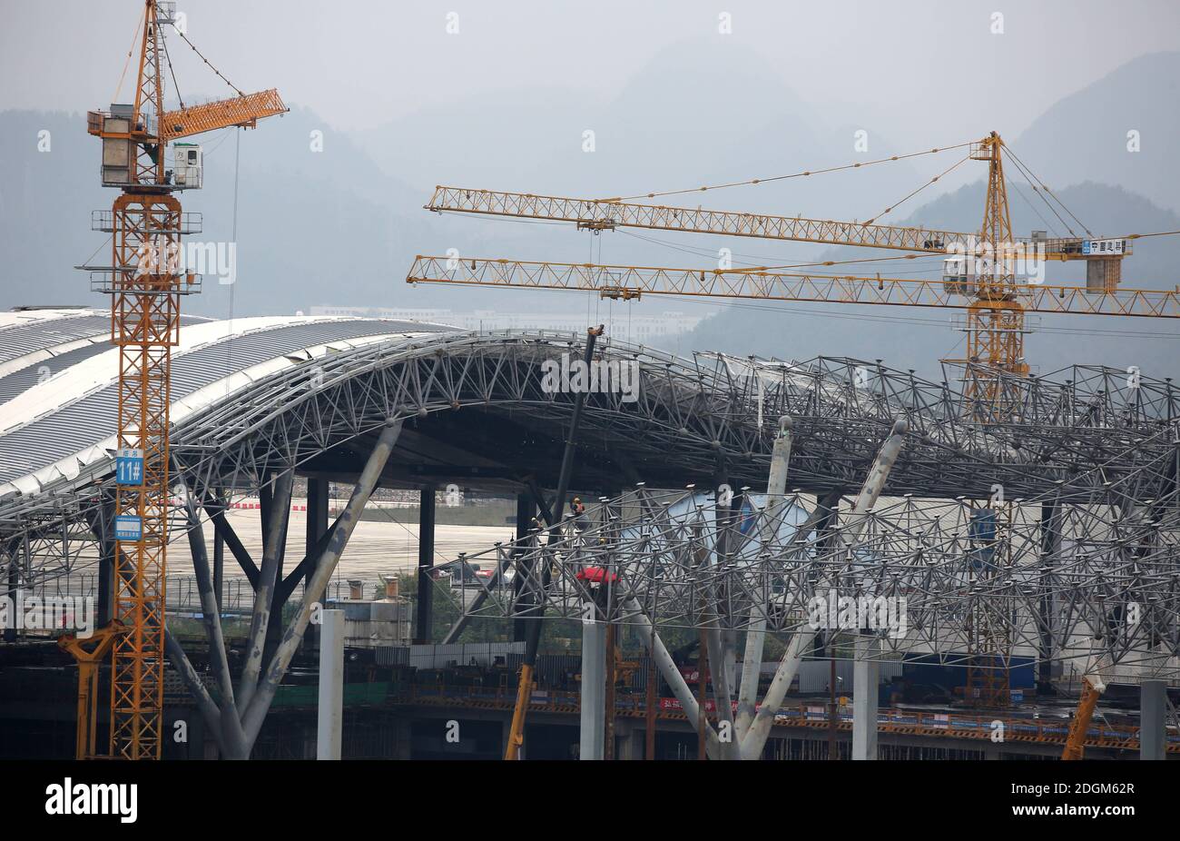 An aerial view of the dome of the T3 terminal of Guiyang Airport in ...