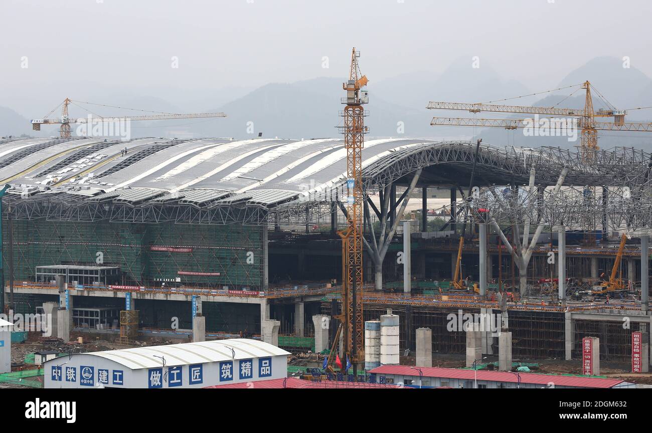 An aerial view of the dome of the T3 terminal of Guiyang Airport in ...