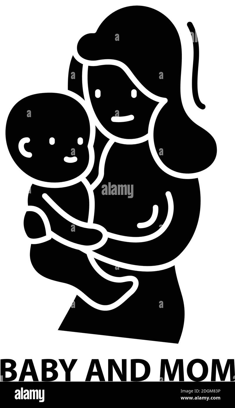 baby and mom icon, black vector sign with editable strokes, concept ...