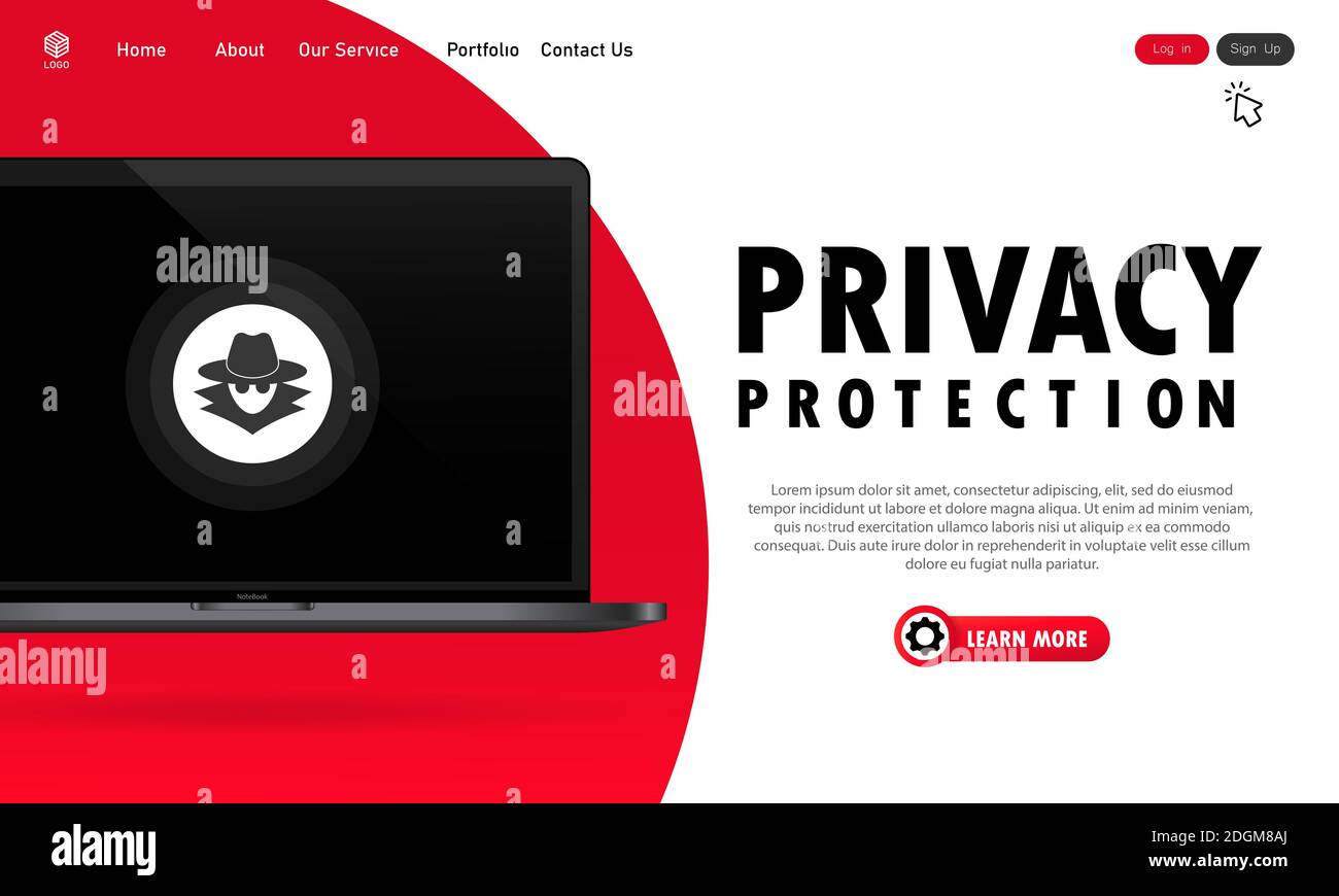 Laptop privacy protection banner. Safe work concept. Secure system ...