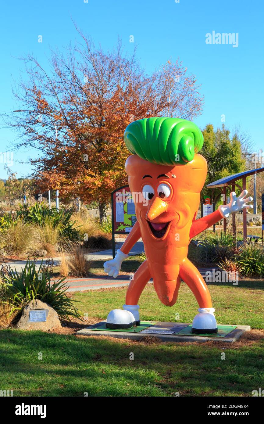 An anthropomorphic carrot character in a playground in Ohakune, a small ...