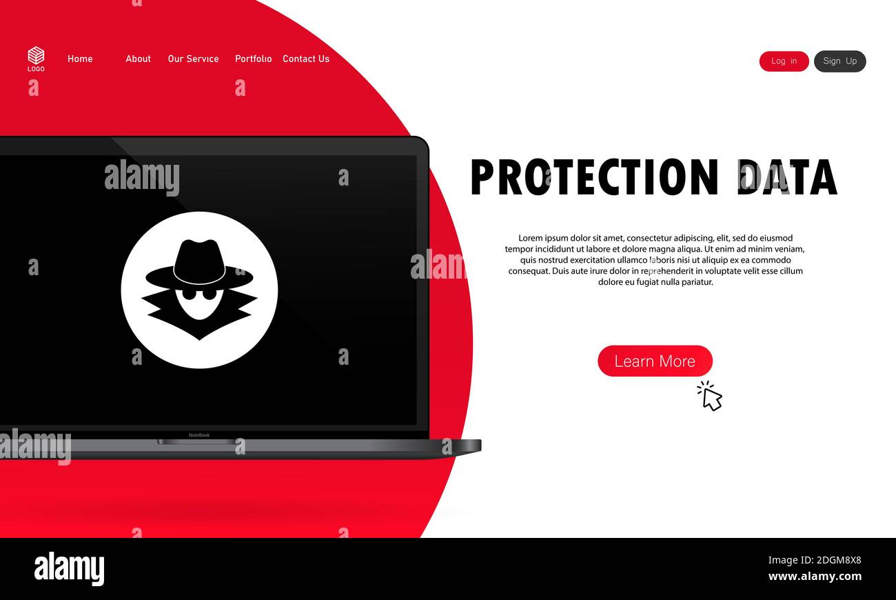 Data protection banner. Safe work on laptop. System security. Privacy ...