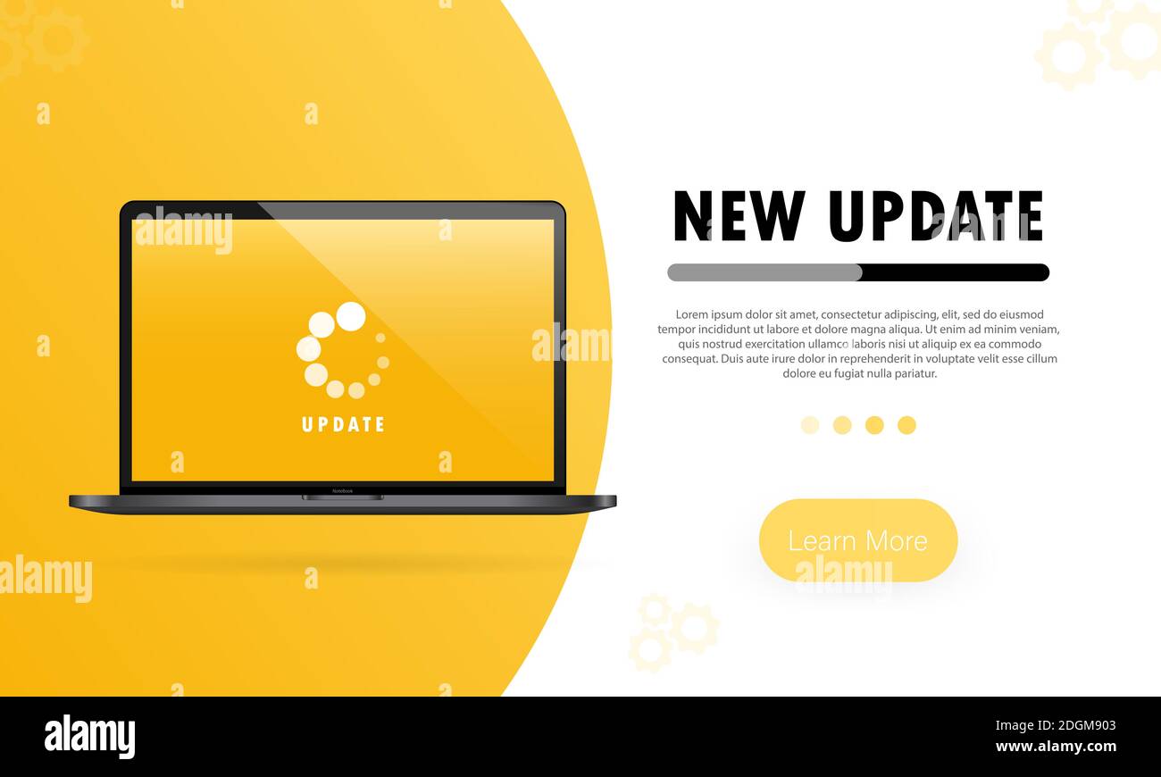 New update for notebook. Installation process in monitor screen. Vector ...