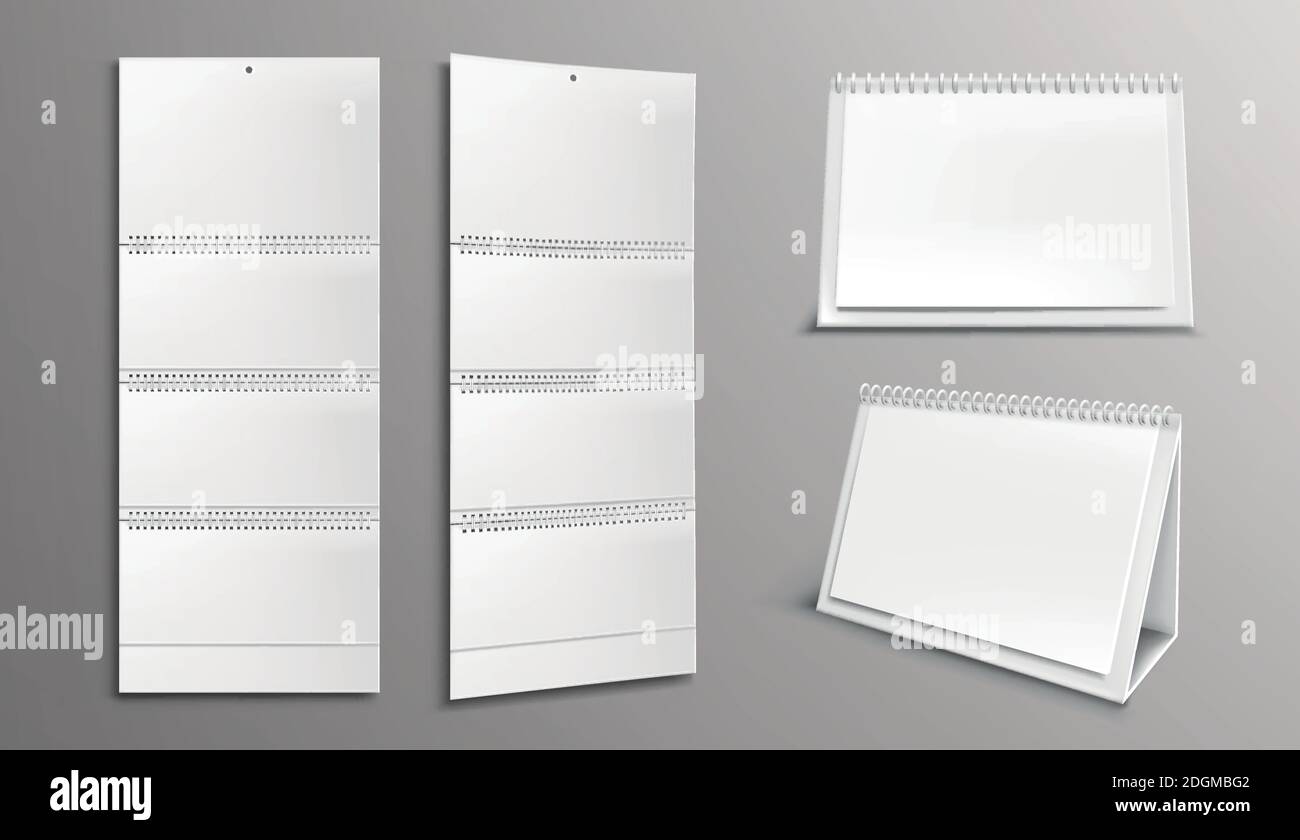Calendar mockup with blank pages and binder. Desktop and wall paper ...