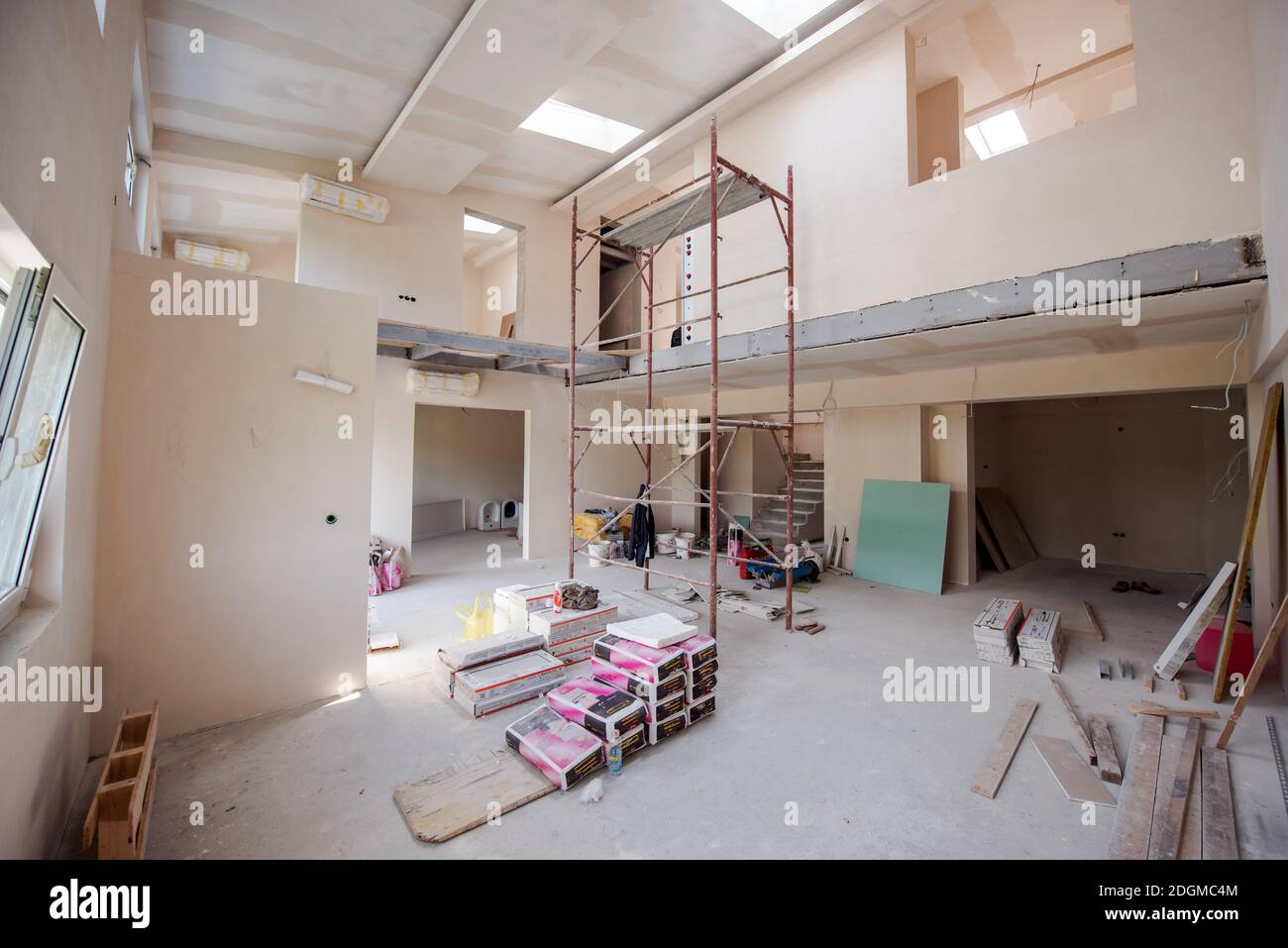 Interior of construction site with scaffolding Stock Photo - Alamy