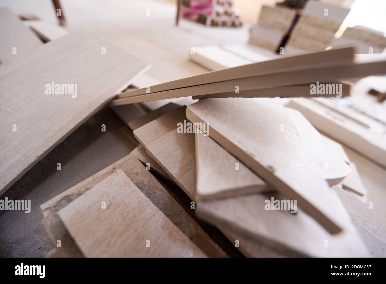 Pile of ceramic wood effect tiles Stock Photo - Alamy