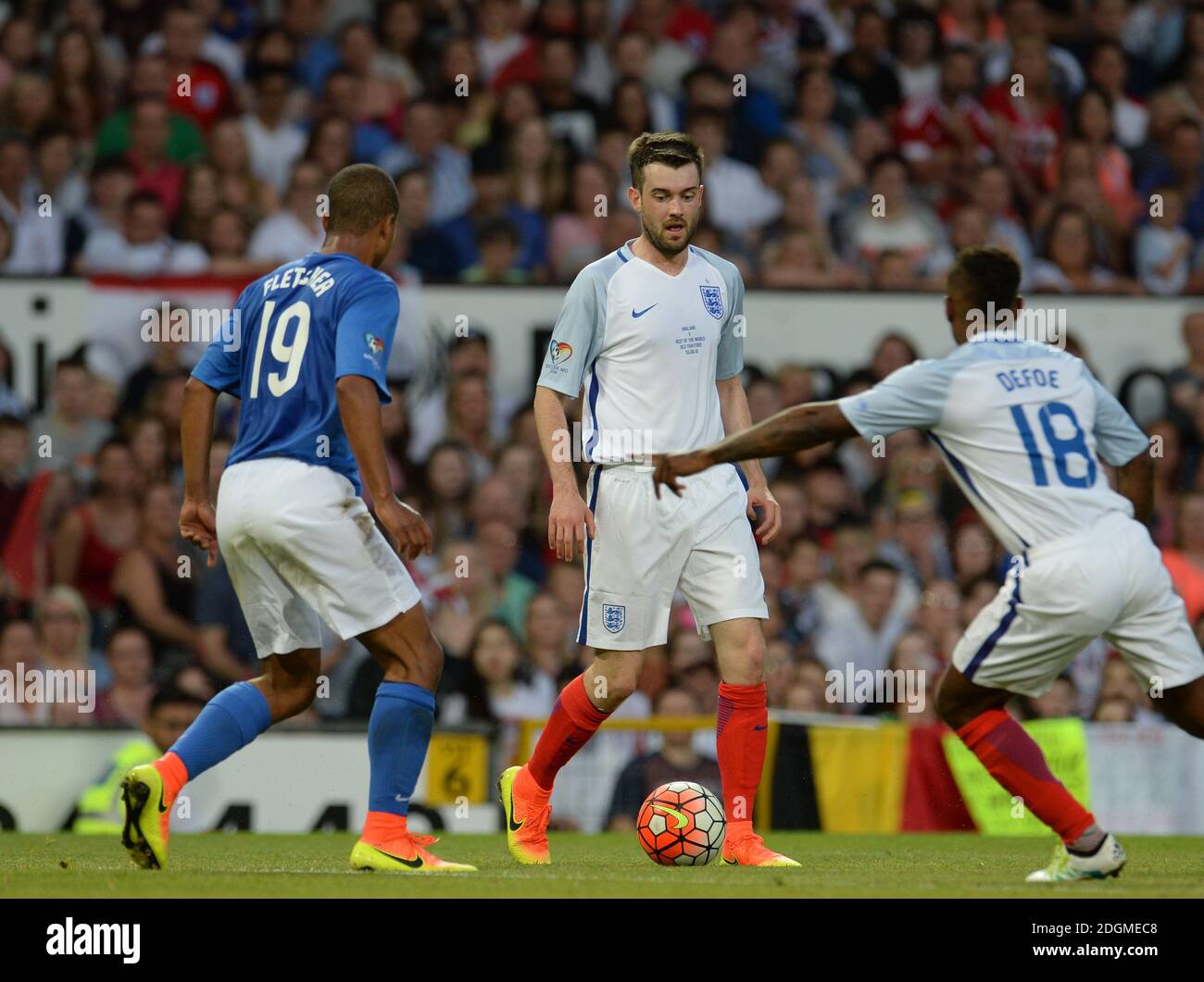 Sean Fletcher, Jack Whitehall and Jarman Defoe during Soccer Aid 2016 ...
