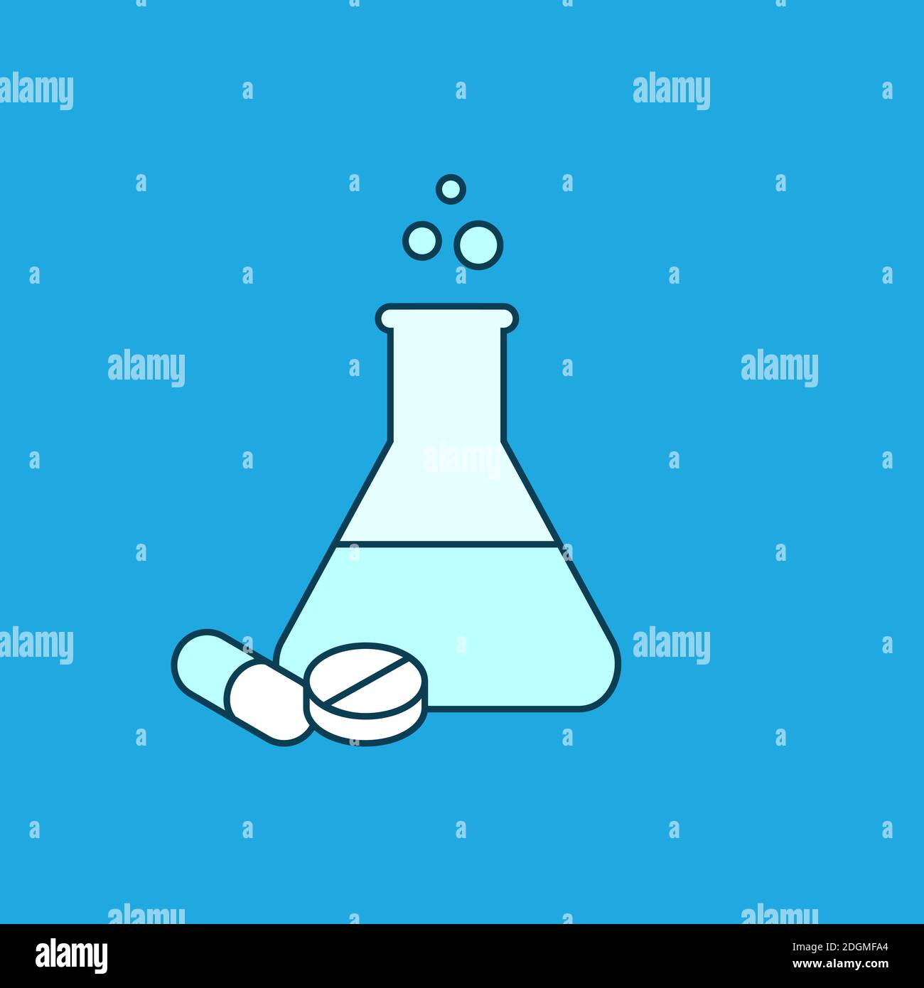 Erlenmeyer conical flask. Lab flask with pill and tablet ...
