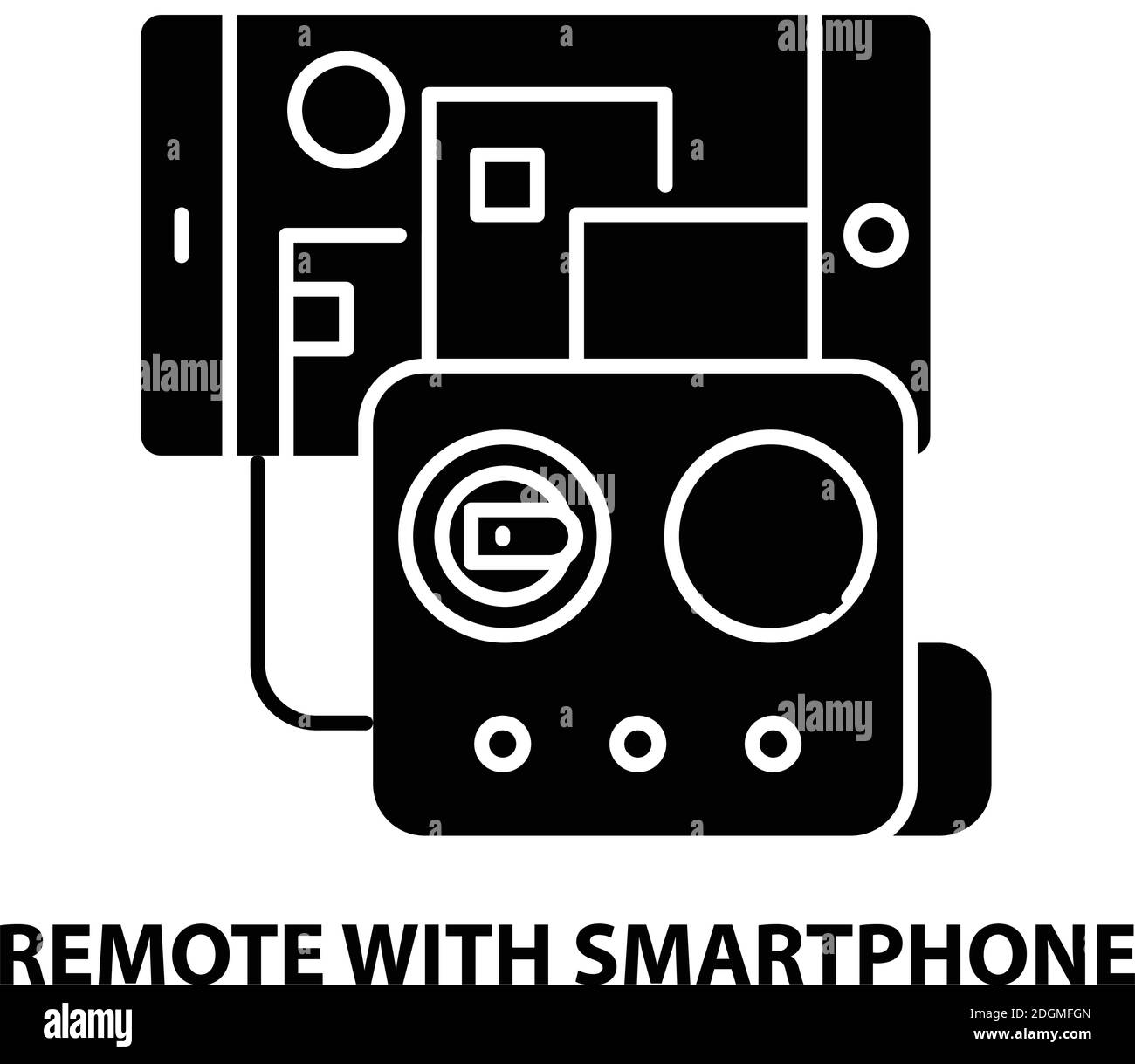 remote with smartphone icon, black vector sign with editable strokes ...
