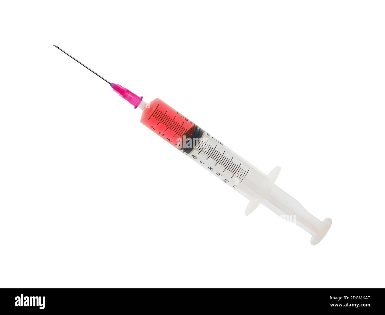 Medical syringe with red serum isolated on white Stock Photo - Alamy