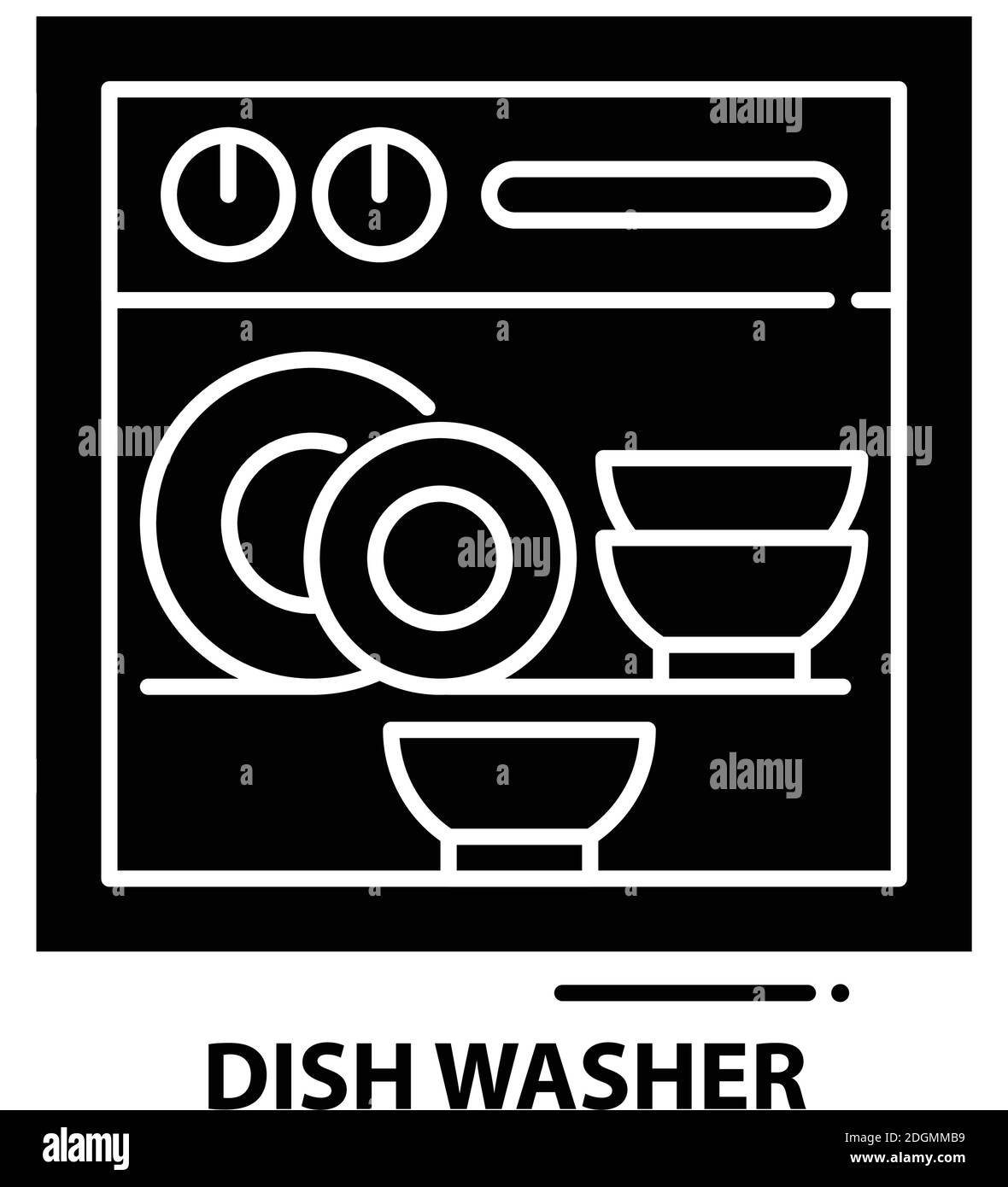 dish washer symbol icon, black vector sign with editable strokes ...