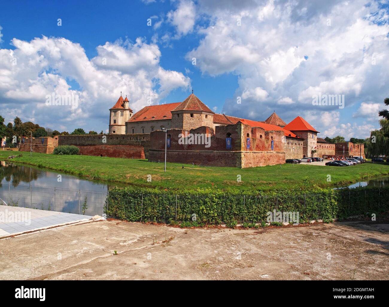 Fagaras Citadel, medieval fortress in Romania, under blue cloudy sky ...